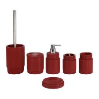 China Resin bathroom accessories set round with vertial stripe soap holder soap dispenser toilet brush holder for sale