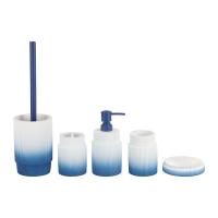 China Polyresin bathroom set ombre blue resin soap bottle soap dispenser tumbler soap dish for sale