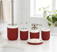 China Resin bathroom set round with vertical stripe modern polyresin soap dispenser for hotel bathroom accessories for sale