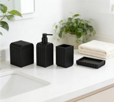 China Polyresin bathroom accessories set square soft touch soap dispenser soap dish tumbler cotton jar for sale