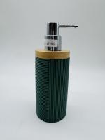 China Modern bathroom accessories round with stripe and wood part resin soap dispenser lotion bottle tumbler for sale