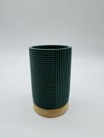 China Modern bathroom accessories round with stripe and wood part resin soap dispenser lotion bottle tumbler for sale