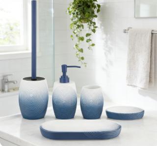 China Ombre blue polyresin bathroom set resin hand soap dispenser tumbler soap dish toilet brush holder for sale