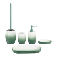 China Ombre green polyresin bathroom set resin hand soap bottle bath kit household item tumbler soap dish bowl brush for sale