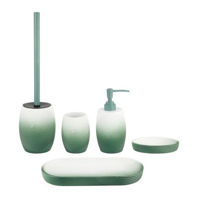 China Ombre green polyresin bathroom set resin hand soap bottle bath kit household item tumbler soap dish bowl brush for sale