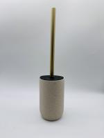 China Luxury sandstone bathroom accessories set round with travertine look soap dispenser with wood base for sale