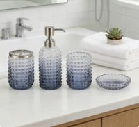 China New design ombre blue glass bathroom accessories set round with diamond dot soap dispenser tumbler soap dish for sale