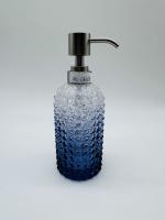 China New design ombre blue glass bathroom accessories set round with diamond dot soap dispenser tumbler soap dish for sale