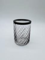 China New design stripe smoke glass bathroom accessories set round hand soap dispenser tumbler toothbeush holder for sale