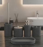 China Modern sand stone bathroom set round with travertine look lotion pump bottle toothbrush holder for sale