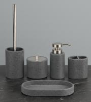 China Modern sand stone bathroom set round with travertine look lotion pump bottle toothbrush holder for sale