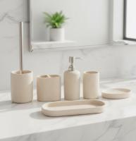 China Sand stone bathroom accessories set round with rock look resin lotion bottle with pump household item for sale