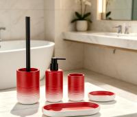 China Modern 5-Piece Ombre Wine Gradient Polyresin Bathroom Accessories Set with Soap Dispenser and Dish for sale