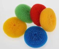 China Plastic Pot Scrubber Cleaning Ball Mesh Scourer 7g Weight Spiral Design for Kitchen Utensils for sale