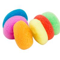 China Colorful Plastic Mesh Scourer Ball 80mm Diameter 7g Weight Kitchen Bathroom Cleaning Scrubber for sale