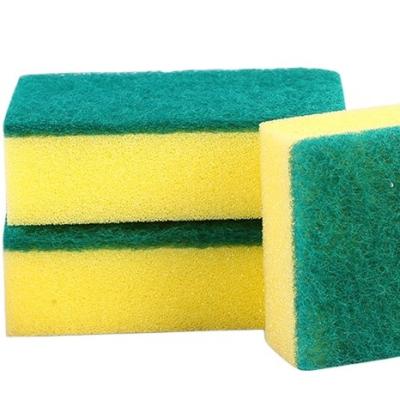 China Yellow and Green Dual-Sided Kitchen Cleaning Sponge with Non-Woven Fabric - 2-in-1 Scouring Pad for Eco-Friendly Cleaning for sale