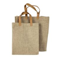 China Gift Travel Tote PU Handled 20cm Burlap Grocery Bag for sale