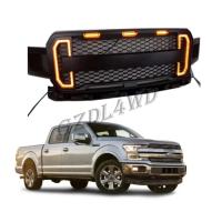 China Front Grill Mesh Grille Raptor Style Replacement For Ford F150 2018 2019 2020 With Drl & Turn Signal Lights And 3 Amber for sale