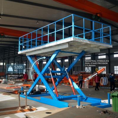 China 5 Ton Heavy Duty Hydraulic Scissor Car Lift for Malta UAE Saudi Arabia South Africa Commercial Garage for sale