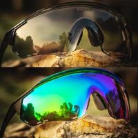 China Print Customer's Logo Unisex Customizable Riml Cycling Glasses Color-Changing Goggles for sale