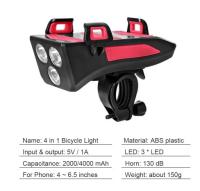 China USB Rechargeable LED Bike Headlight Bike Horn Phone Holder Powerbank for Night Riding for sale