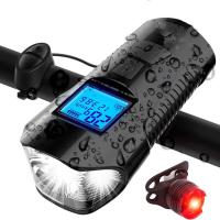 China Black Usb Charging Bike Front Light Flashlight Handlebar Cycling Head Light Speed Meter Lcd Screen for sale