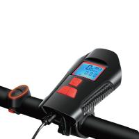 China Black Usb Charging Bike Front Light Flashlight Handlebar Cycling Head Light Speed Meter Lcd Screen for sale