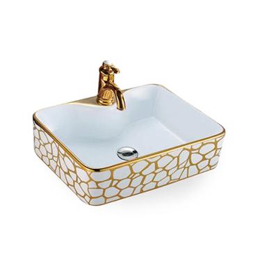 China Stain Resistant Ceramic Wash Basin Gold Rectangular Countertop Basins Compact Orin OR8072A for sale