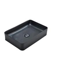 China Black Ceramic Wash Basin Compact Rectangular Wash Basin Countertop Without Overflow for sale