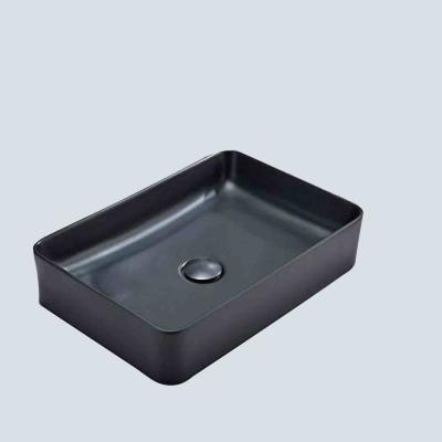 China Rectangle Bathroom Ceramic Wash Basin Black Wash Basin Without Overflow for sale