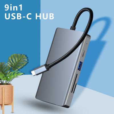 China C hub USB Multiport Adapter 9in 1 With 4K HDMI SD Card HDMI1.4 VGA 3.5mini Jack for sale