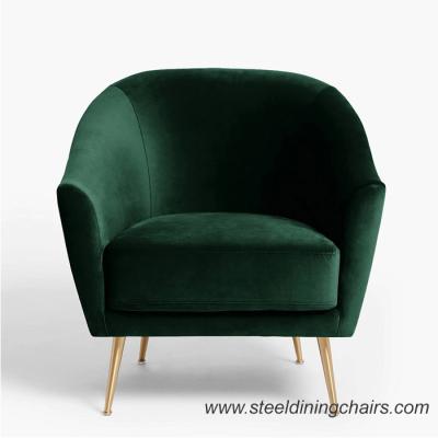 China Green Velvet Upholstered Leisure Stainless Steel Leg 1 Seater Sofa for sale