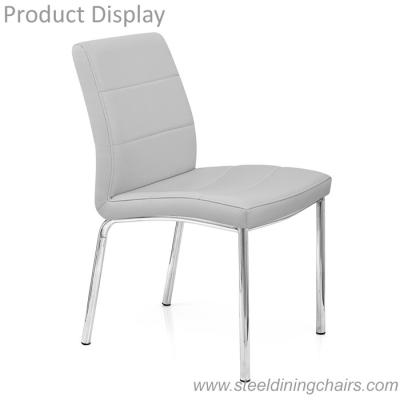 China Faux Leather Upholstery 46cm 56cm 82cm Brushed Stainless Steel Dining Chairs for sale