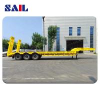 China SAIL Customizable 3 Axle Steel Gooseneck Lowboy Semi Trailer with Crane Ramp 40 Ton Capacity for sale