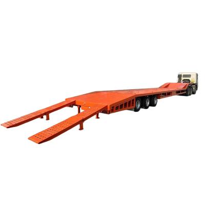 China SAIL 3 Axle 40ft Container Flatbed Semi Trailer 13.6m Lowbed Tractor Truck for Heavy Equipment Transport for sale
