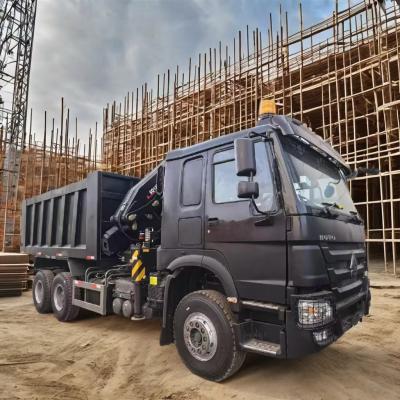 China Sinotruck Howo 380hp Crane Mounted Dump Truck 4x2 Fold Arm Special Function Truck for sale