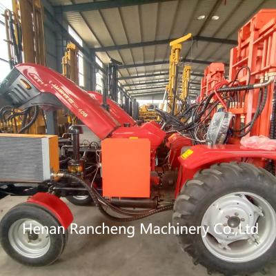 China Tractor-mounted, four-wheel, high-power drilling rig for 200/260m, 254mm water well drilling. for sale