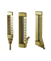 China 50mm 100mm Glass Bimetallic Thermometer Gauge Aluminum Body Golden Plated V Shape for sale