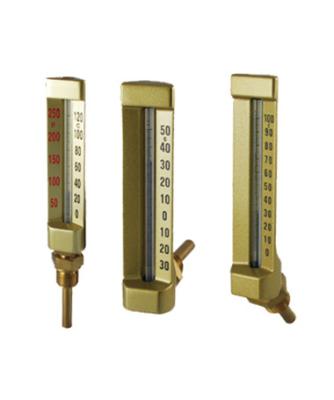 China 50mm 100mm Glass Bimetallic Thermometer Gauge Aluminum Body Golden Plated V Shape for sale