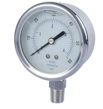 China Oil Glycerin Filled Pressure Gauges 2 Inch 0 1000 Psi Bottom Mounting Full SS for sale