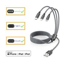 China 3 in 1 USB Charging Cable Multi Phone Cord with Type C/Micro/Lightning USB Connectors for sale