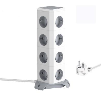 China ExactCables 10A-16A Network Extension Lead Tower Black 6 AC Outlets USB 10W Wireless Charger for sale