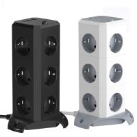 China ExactCables 10A-16A Network Extension Lead Tower Black 6 AC Outlets USB 10W Wireless Charger for sale