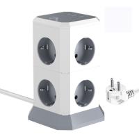 China ExactCables 10A-16A Network Extension Lead Tower Black 6 AC Outlets USB 10W Wireless Charger for sale
