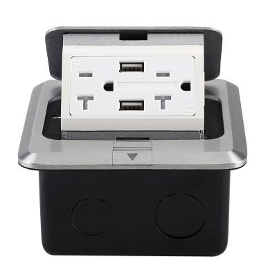 China 16A 250V Pop up Floor Socket Outlet with US USB Copper 150 Round Rated Current 16A for sale