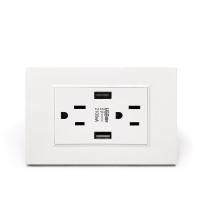 China South America Standard USB Wall Outlet Socket 2 USB 5V 2.4A 2 US 250V 16A ABS for sale