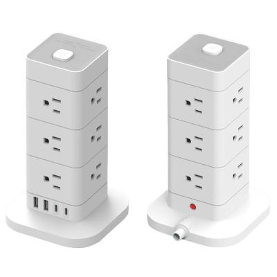 China 16AWG 3 Outlet Travel USB Power Tower Desktop Charger Station with Switch Control 1.8M Cable 110-220V for sale
