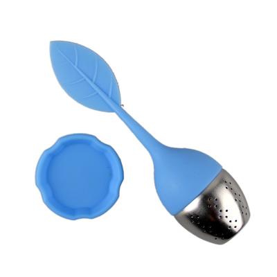 China 5 Color Sweet Leaf Silicone Tea Infuser Reusable Strainer with Drop Tray Novelty Tea Ball Herbal Spice Filter Tea Tool for sale