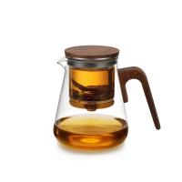China All Season Wooden Handle Clear Glass Infuser Teapot Kettle 800ml for sale