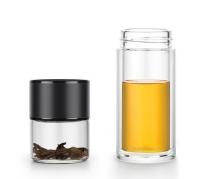 China Office Borosilicate Double Glass Water Bottle Tea Infuser With Strainer for sale